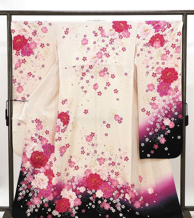 振袖 正絹 花模様 JunAmiMisako 身丈164cm 裄丈67.5cm リサイクル 中古 着物 e4055