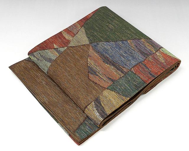 袋帯 正絹 綾彩 幾何模様 袋帯 美品 リサイクル