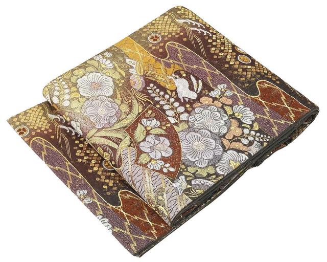 袋帯 正絹 辻が花兎扇面模様 袋帯 美品 リサイクル 中古 辻ケ花 結婚式 入学式 卒業式 パーティー g4046