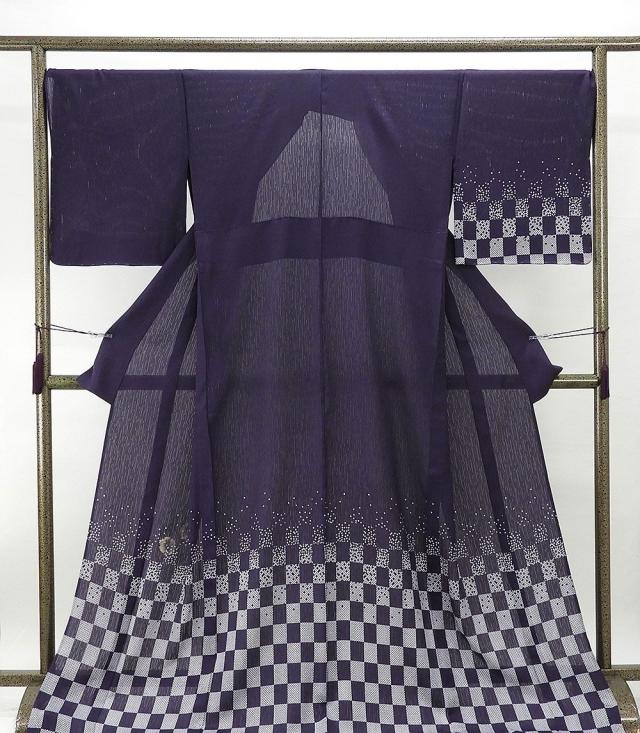 夏物 訪問着 新品仕立済 正絹 夏物 雪輪格子匹田模様 身丈172cm 裄丈69cm 縦絽訪問着 新品 仕立て上がり 着物 wb2328