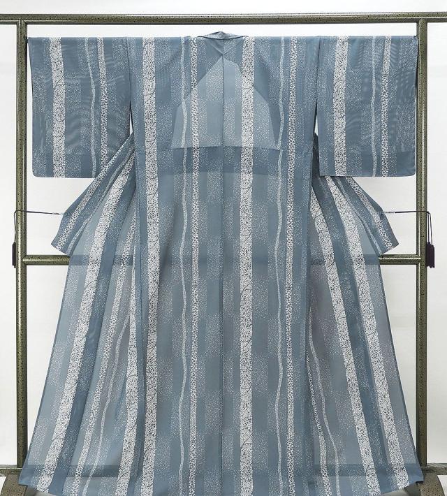 夏物 小紋 新品仕立済 正絹 夏物 縦縞霰桜模様 五泉駒絽小紋小紋 新品 仕立て上がり 着物