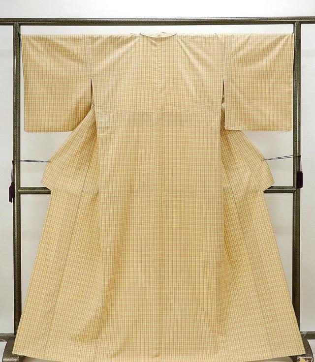 単衣 紬 新品仕立済 正絹 単衣 紅彩華 格子模様 身丈165cm 裄丈68cm 紬 新品 仕立て上がり 着物