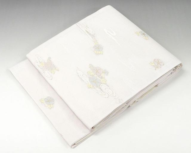 夏物 袋帯 新品仕立済 正絹 夏物 京都イシハラ謹製 雲取朝顔模様 袋帯 新品 仕立て上がり