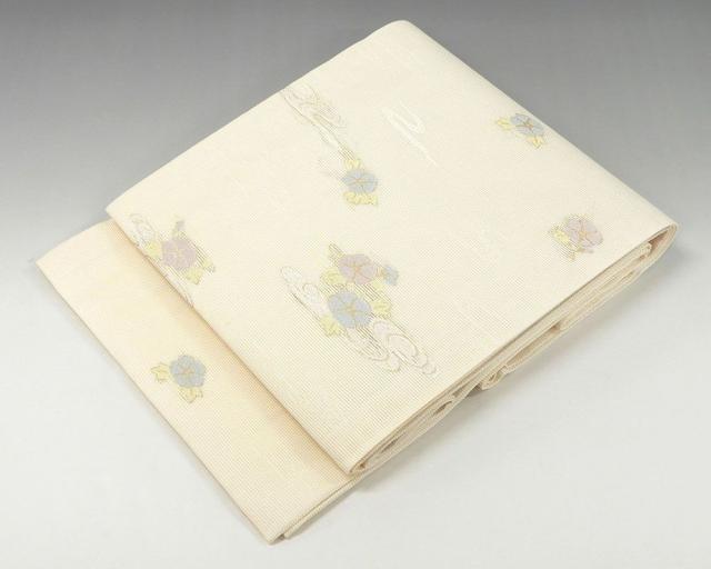 夏物 袋帯 新品仕立済 正絹 夏物 京都イシハラ謹製 雲取朝顔模様 袋帯 新品 仕立て上がり