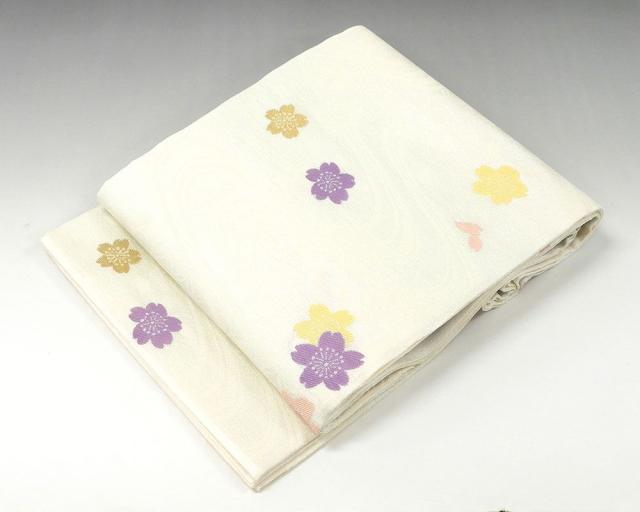 夏物 袋帯 新品仕立済 正絹 夏物 西陣 華翔苑謹製 流水桜模様 袋帯 新品 仕立て上がり