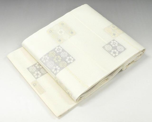 夏物 袋帯 新品仕立済 正絹 夏物 西陣 橋本テル織物謹製 格子梅芽松模様 袋帯 新品 仕立て上がり