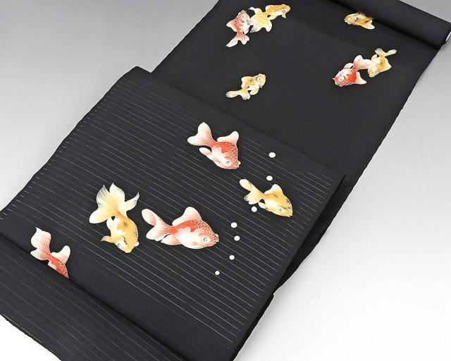 名古屋帯 夏物 十日町友禅 秀美 五泉 絽 塩瀬 金魚模様 九寸名古屋帯 未仕立 夏用 新品