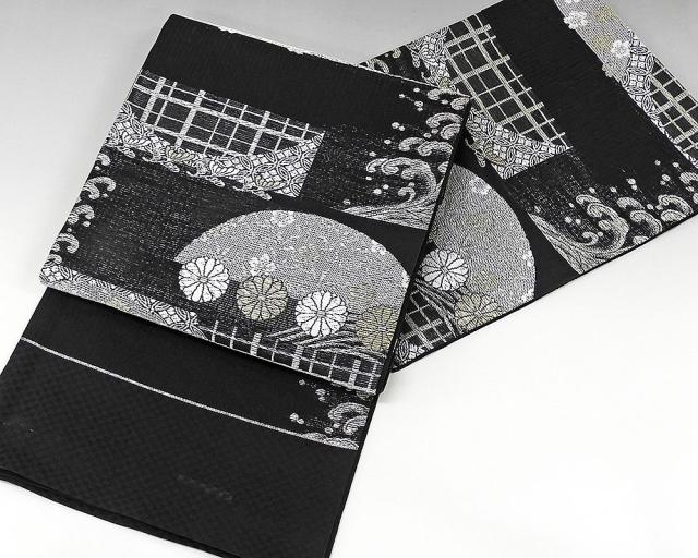 夏物 袋帯 新品仕立付き 正絹 大光謹製 立浪菊花籠目模様 紗袋帯 夏帯 未仕立 仕立て代込み