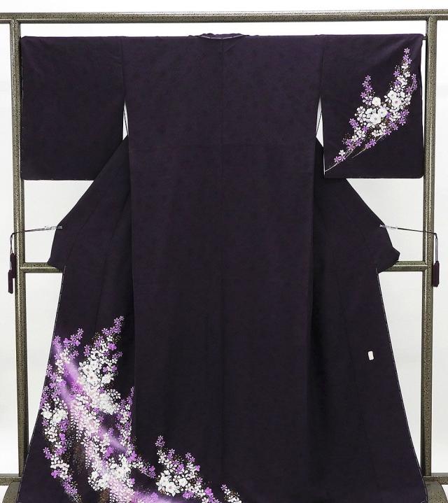 訪問着 未使用 正絹 桐屋翠山工房 辻が花 絞り 深紫 身丈166.5cm 裄丈68.5cm 未着用 超美品 新古品 着物 結婚式 入学式 卒業式 b4102