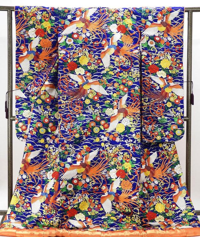 色打掛 未使用 正絹 四季花 尾長鳥 打掛 花嫁衣裳 婚礼 未着用 美品 新中古 着物 e3193