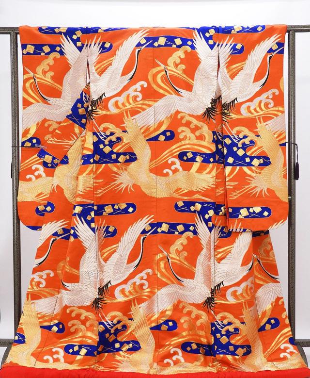 色打掛 正絹 舞鶴 霞 立浪 打掛 花嫁衣裳 婚礼 中古 リサイクル ブライダル ウエディング 着物 e3212