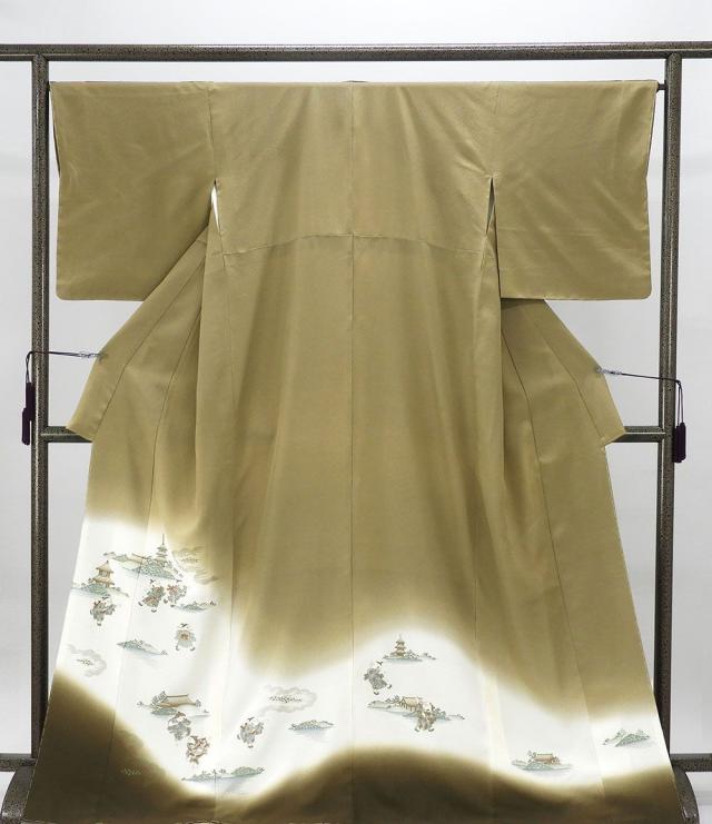 色留袖 未使用 正絹 童子風景 身丈169cm 裄丈66.5cm 紋なし 未着用 美品 新古品 未使用品 着物 フォーマル レディース f4027