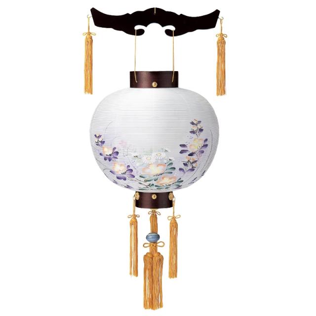 盆提灯 岐阜提灯 吊るし提灯 御殿丸 尺二丸植田紫檀 長さ40cm (P31)(7612) LEDフリーライト コードレス 初盆 新盆 お盆の ...