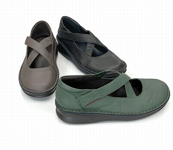 コンフォートシューズ レディースシューズ レディースファッション 靴 本革 甲クロスストラップ シューズ クロス甲ストラップ 上品