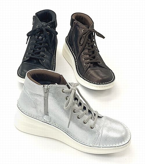 スニーカー レディースシューズ レディースファッション 靴 秋冬 ホワイトソール シャイニー スエード ハイカットスニーカー