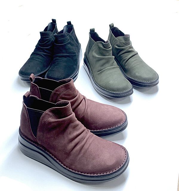 サイドゴアブーツ ブーツ レディースシューズ レディースファッション 靴 本革 起毛材 くしゅくしゅ サイドゴア ブーティー