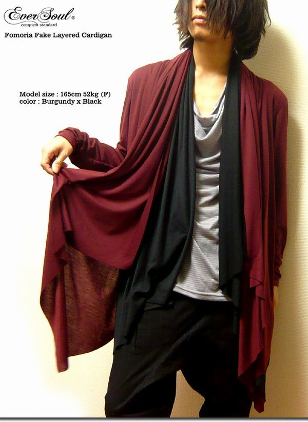 カーディガン トップス メンズファッション 最強サロンスタイル フェイクレイヤード　ドレープ　ロングカーディガン ルーズシルエット