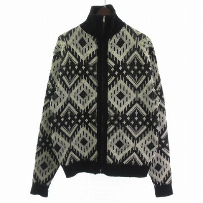 【中古】シアーズ SEARS 60S ヴィンテージ ジップカーディガン ニット セーター ブラック ホワイト L ■GY28 メンズ