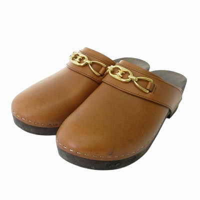 【中古】セリーヌ CELINE レ ボワ クロッグ ミュール サンダル シューズ レザー 茶 ブラウン 37 24cm レディース