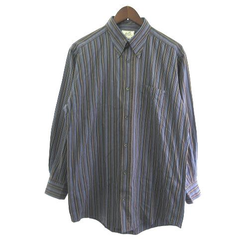 【中古】エルメス HERMES ボタンダウンシャツ ストライブ 長袖 ブラウン ブルー 15 1/4 40 ☆AA★ メンズ