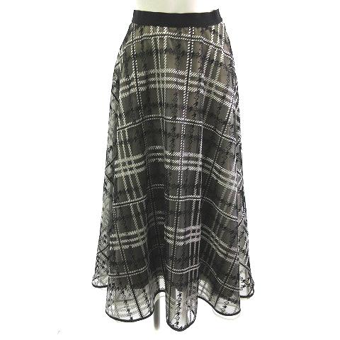 【中古】セルフォード CELFORD CWFS234090 ロングスカート バリエチュールフレアスカート チェック ブラック 黒 36  レディース