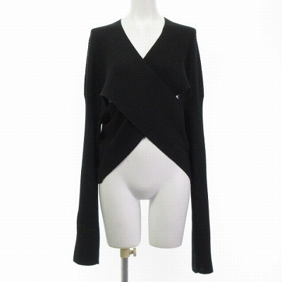 【中古】未使用品 シーオール SEEALL タグ付き シルクカシミヤリブクロスセーター ニット 黒 ブラック フリーサイズ