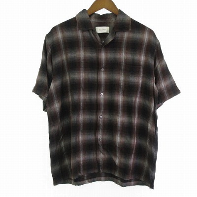 【中古】アーニーパロ Ernie Palo チェックシャツ オープンカラー 開襟 半袖 茶 ブラウン 46 M位