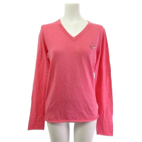 【中古】ルシアンペラフィネ LUCIEN PELLAT-FINET ニット セーター Vネック プルオーバー 長袖 スカル 刺繍 ピンク M レディース