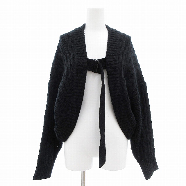 【中古】ハイク HYKE フィッシャーマン カーディガン ボレロ ケーブルニット 長袖 1 黒 ブラック /AE ■GY45