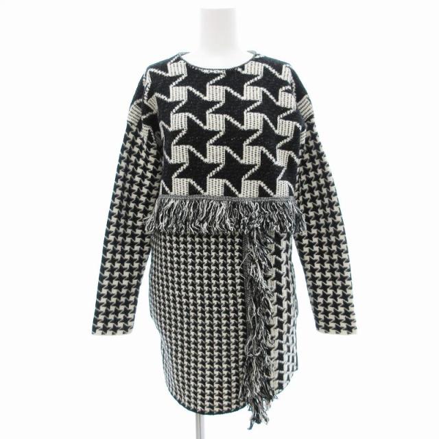 【中古】ステラマッカートニー STELLA McCARTNEY ニット セーター フリンジ 千鳥柄 36 グレー ブラック /JS ■GY45