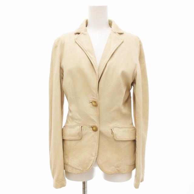 【中古】ジョルジオブラット GIORGIO BRATO テーラードジャケット ノッチドラペル レザー 42 アイボリー /JS ■GY45