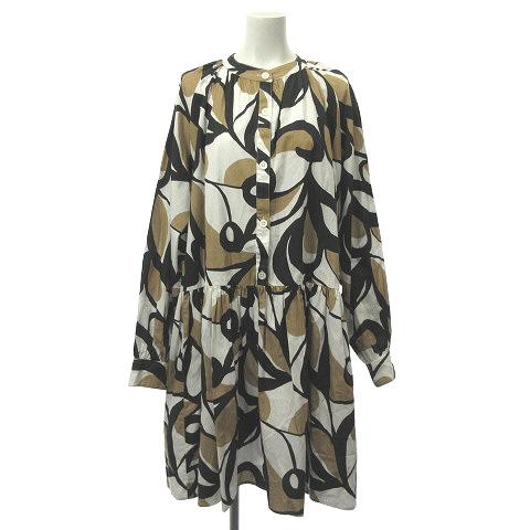 【中古】ロンハーマン Ron Herman RHC ワンピース ロング 総柄 長袖 フレア ブラウン 茶 S レディース