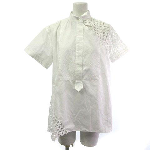 【中古】サカイ sacai 21-05495 レース 切替 オーバー シャツ プルオーバー 半袖 白 ホワイト 1  レディース