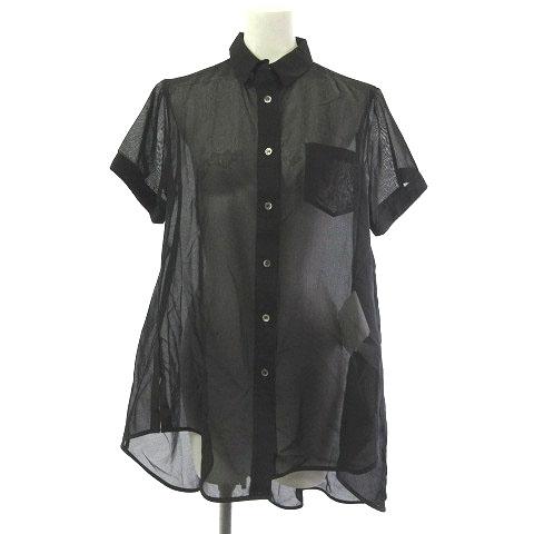 【中古】サカイ sacai 19-04494 シアーシャツ イレギュラーヘム 半袖 ブラック 黒 2 レディース