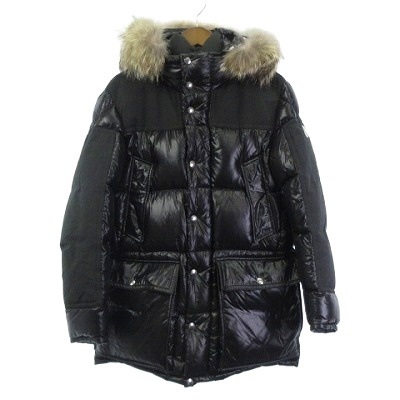 【中古】モンクレール MONCLER 美品 FREY GIUBBOTO ダウンジャケット ファー ブルゾン 黒 ブラック 1 約S メンズ