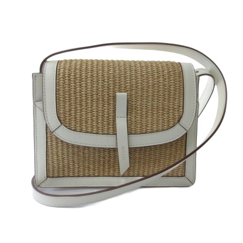 【中古】ノエージ NOESI 美品 PEGGY ラフィア ショルダーバッグ クロスボディ ホワイト ベージュ  レディース