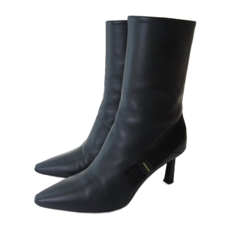 【中古】サルヴァトーレフェラガモ ブーツ ミドル レザー ポインテッドトゥー ブラック 黒 7.5 24.5cm 0763403