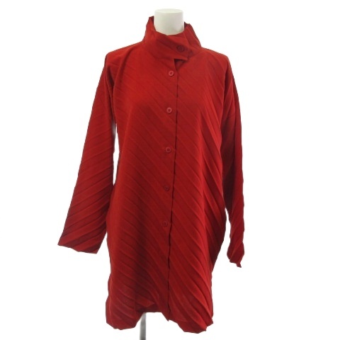 【中古】ミーイッセイミヤケ me ISSEY MIYAKE MI71FJ273 シャツ ブラウス プリーツ 長袖 赤 レッド  レディース