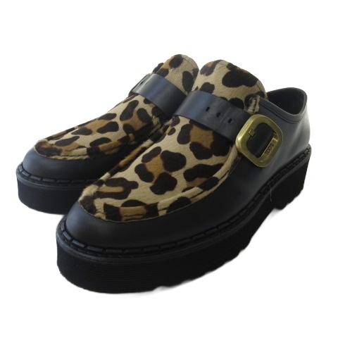 【中古】トッズ TOD'S ハラコ レザー スリッポンシューズ ブラウン ブラック 39.5 26.5cm レディース