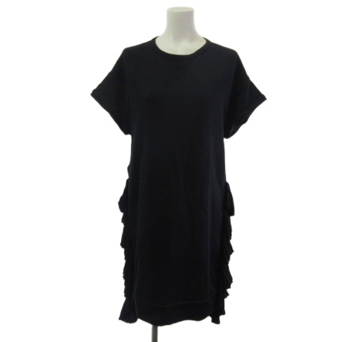 【中古】ヌメロヴェントゥーノ N°21 ワンピース ひざ丈 フレンチスリーブ フリル 異素材 ブラック 黒 40 レディース