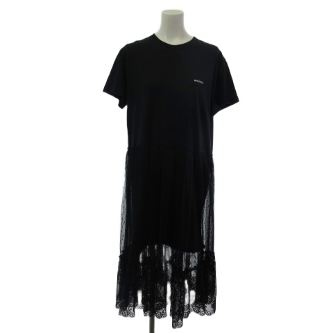 【中古】レッド ヴァレンティノ RED VALENTINO ワンピース ロング チュールレース ドッキング ドット 半袖 ブラック 黒 XS レディース