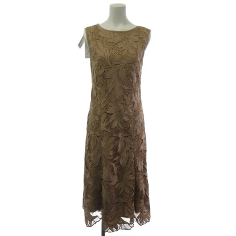 【中古】未使用品 グレースコンチネンタル 24SS ケミカルリーフドレス ワンピース ノースリーブ ドレス ベージュ 36