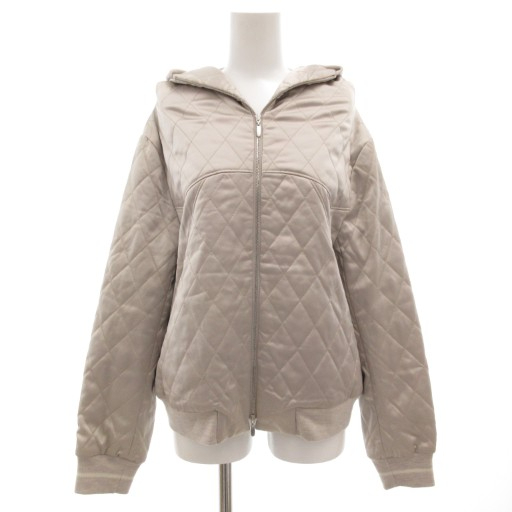 【中古】ブランベール blancvert キルティングジャケット ブルゾン 中綿 フード フルジップアップ 40 グレー /GV