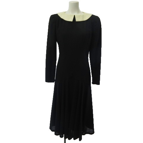 【中古】クリスチャンディオール Christian Dior ロングワンピース クレリックカラー 7 ブラック 黒  レディース