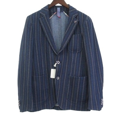 【中古】未使用品 オラツィオ ORAZIO タグ付き テーラードジャケット ブレザー ストライプ ネイビー 46 M位 ■GH