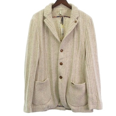 【中古】未使用品 ジャッケ GIACCHE タグ付き ウールニットジャケット テーラード イタリア製 ベージュ XL ■GH
