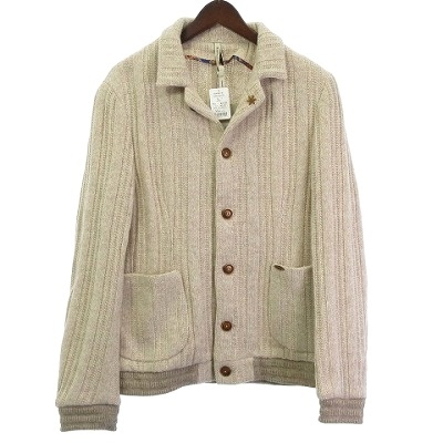 【中古】未使用品 ジャッケ GIACCHE タグ付き ウールニットジャケット テーラード イタリア製 ベージュ L ■GH