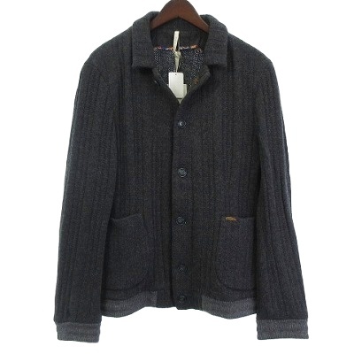 【中古】ジャッケ GIACCHE タグ付き ウールニットジャケット テーラード ブレザー イタリア製 ブラック XL ■GH