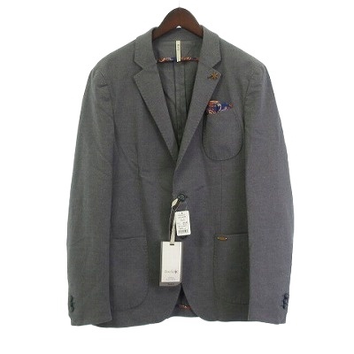 【中古】未使用品 ジャッケ GIACCHE タグ付き テーラードジャケット ブレザー 2B シングル グレー 50 XL位 ■GH