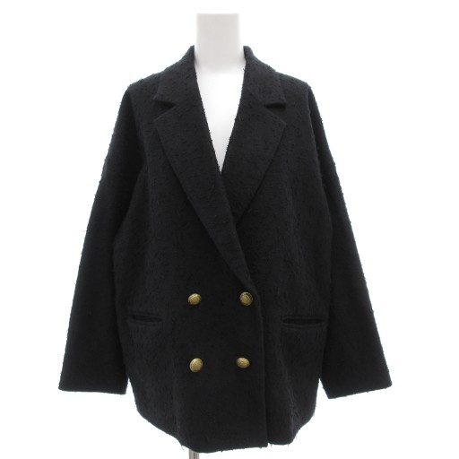 【中古】アンドディア ...＆DEAR ダブルブレストテーラードジャケット オーバーサイズ 38 黒 ブラック 金ボタン